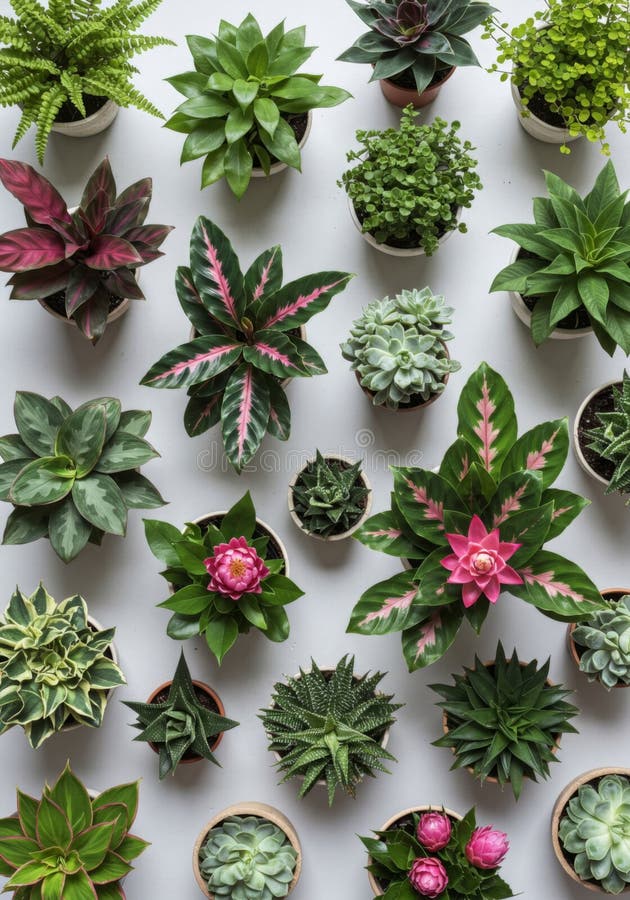 Colorful Potted Plants Collection Top View Stock Illustration ...