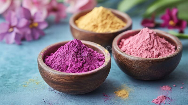 Colorful Powder Bowls with Flowers in the Background Stock Illustration ...