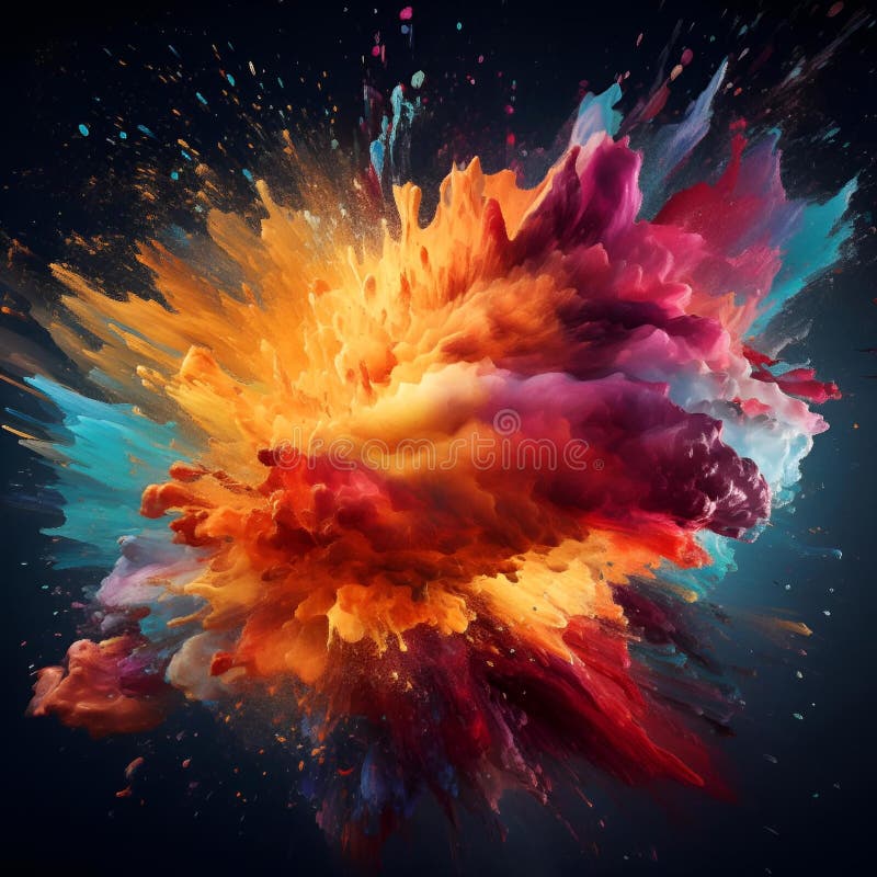Colorful Powder Cloud Exploding in Space, Showing an Explosion of ...