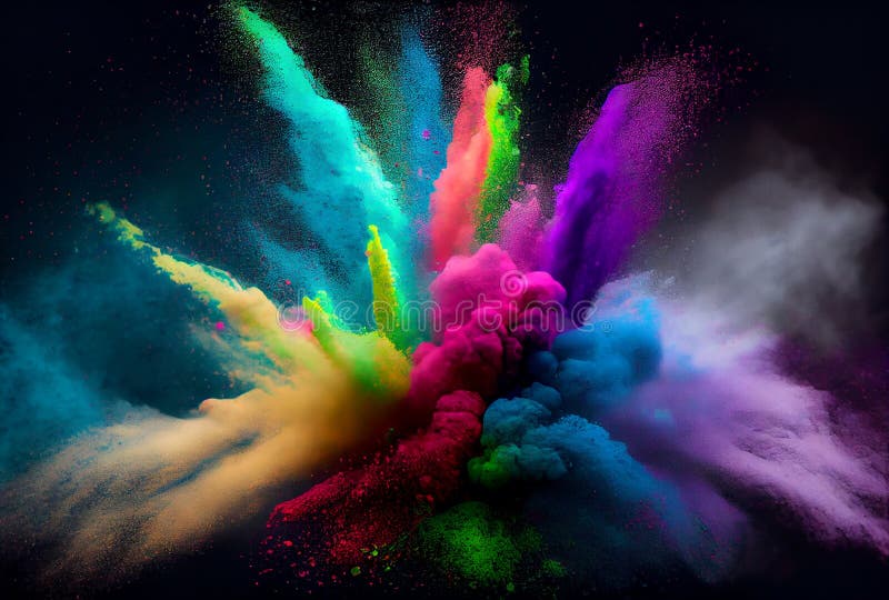Colorful Powder Dust Exploding in Holi Day Generative AIColorful Starch ...