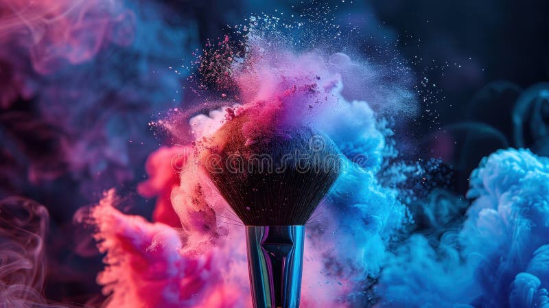 Colorful Powder Dust Explosion from a Makeup Brush Creates a ...