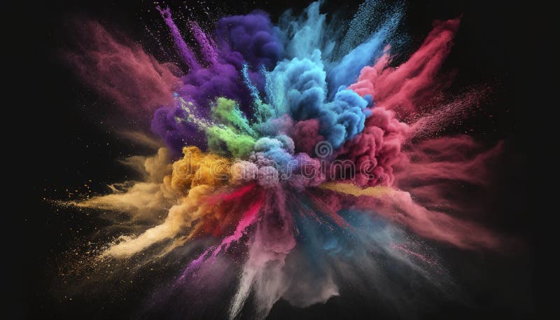 Colorful Powder Explode Isolated on Black Background Stock Illustration ...