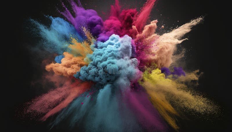 Colorful Powder Explode Isolated on Black Background Stock Illustration ...