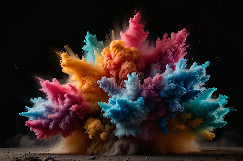 Colorful Powder Exploding on Black Background Creating Abstract Shapes ...