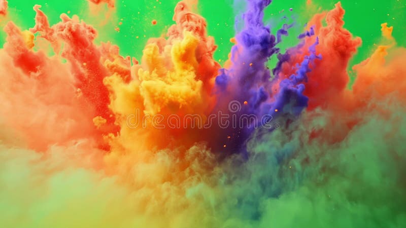 Colorful Powder Exploding Creating Abstract Shapes on Green Screen ...
