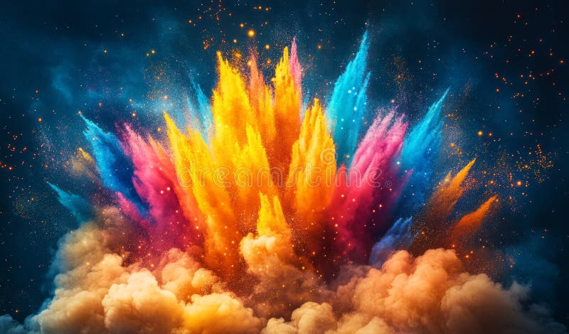 Colorful Powder Exploding, Creating a Vibrant Cloud of Colors Against a ...