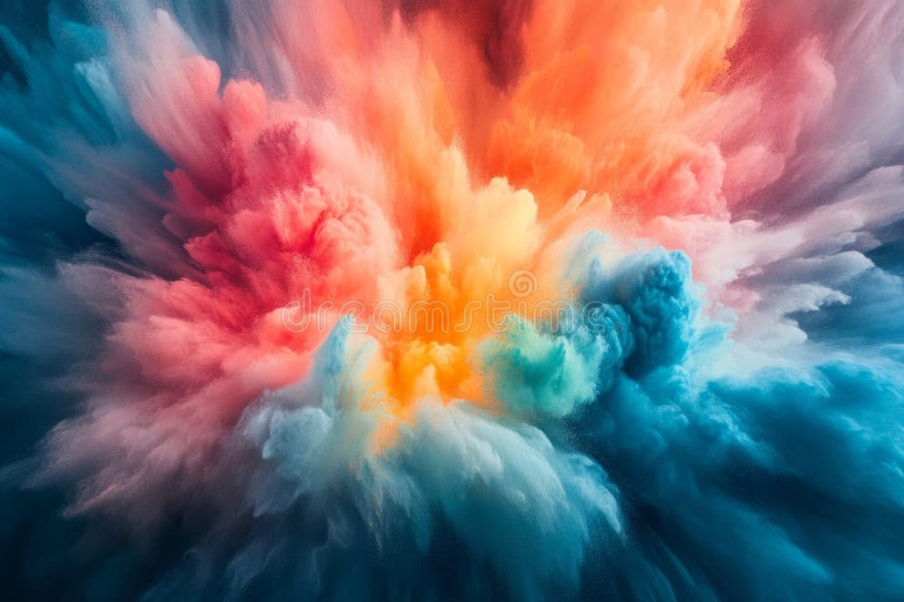 Colorful Powder Exploding, Creating a Vibrant Cloud of Colors Against a Dark Blue Background ...