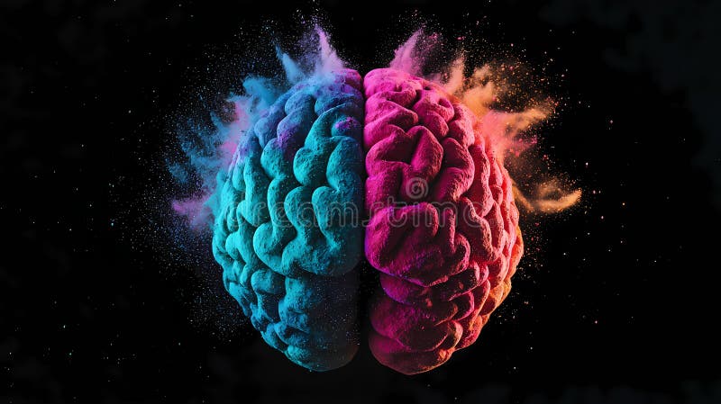 Colorful Powder Exploding from Human Brain on Black Background Stock ...