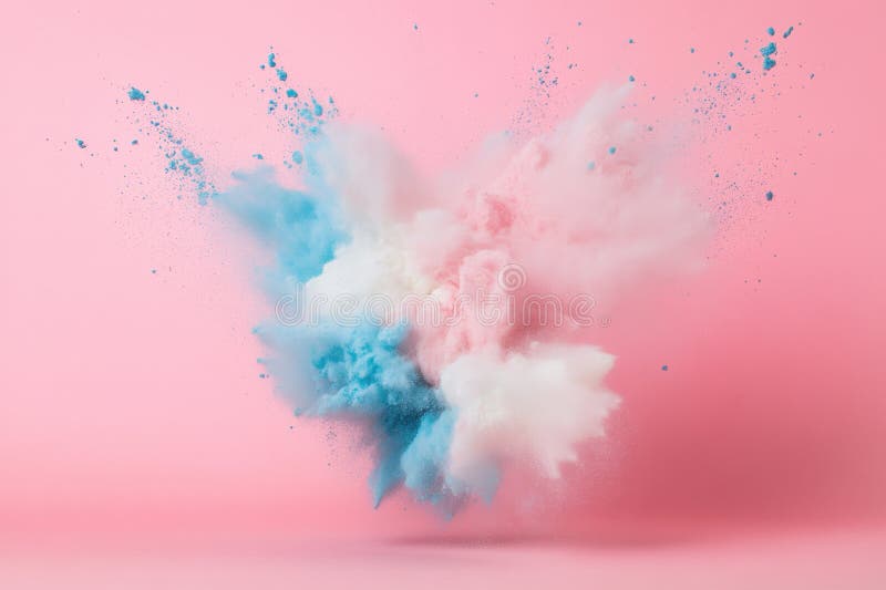 Colorful Powder Explosion. Abstract Burst of White, Pink and Light Blue ...