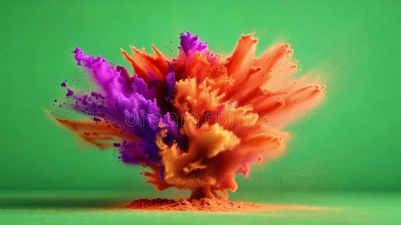 Orange and Purple Powder Exploding on Green Screen Background Stock ...