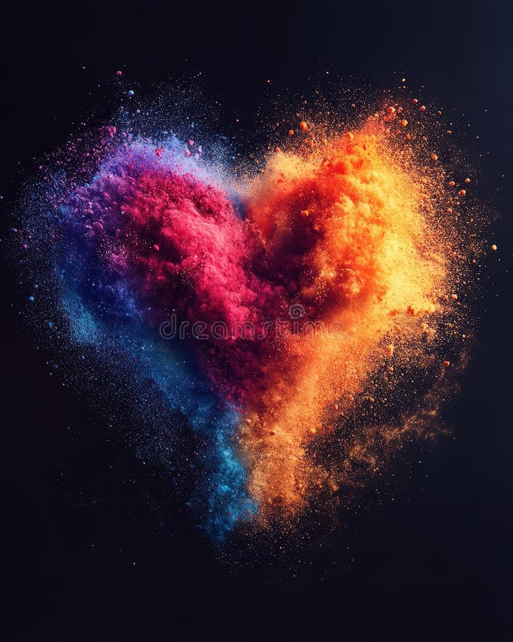 Colorful Powder Explosion Heart Shape Art Stock Image - Image of ...