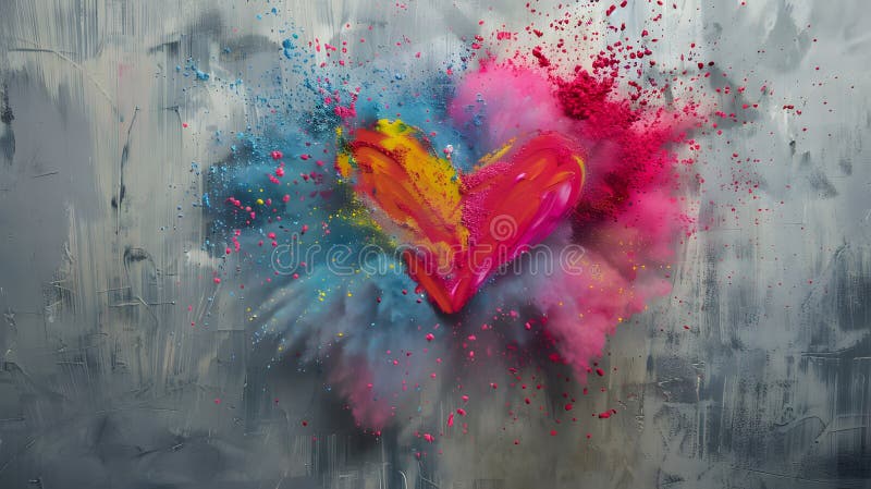 Colorful Heart-Shaped Powder Explosion on Grey Background - AI ...