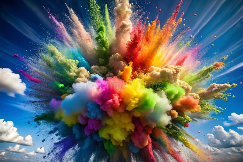 Colorful Powder Explosion in Sky, Clouds Background Stock Illustration ...