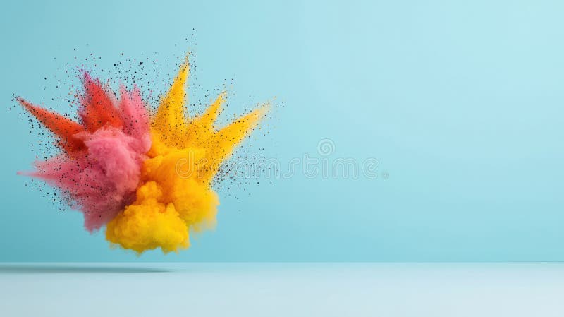 Colorful Powder Explosion in Vibrant Hues Against Blue Background ...