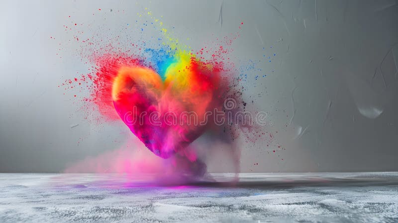 Colorful Powder Heart Explosion on Grey Background - AI Generated Stock ...