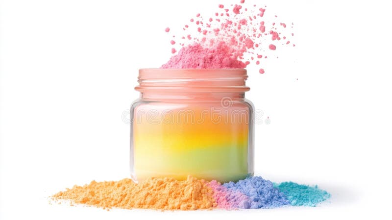 Colorful Powder in a Jar with Rainbow Effect and Vibrant Powder Spread ...