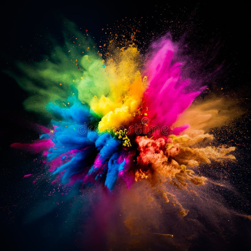 Colorful Powder Paint Explosion on Black Background Stock Image - Image ...