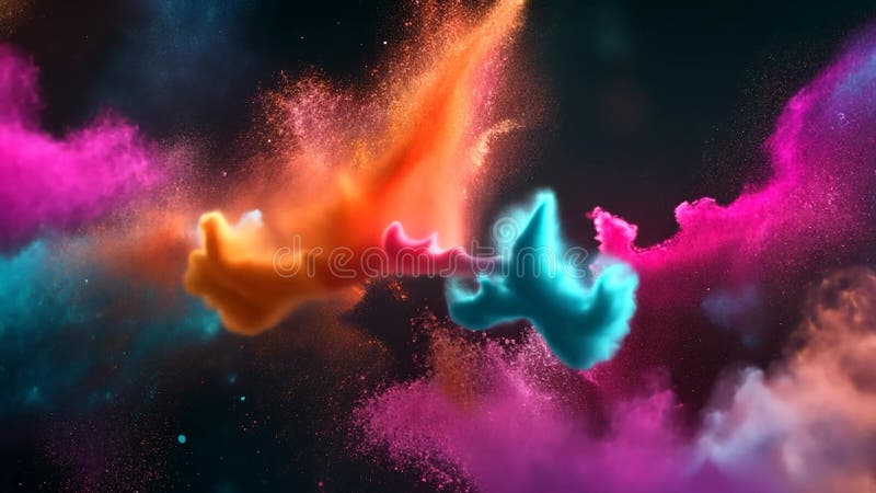 Colorful Powder Particles Exploding and Colliding in the Dark Creating ...