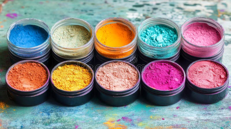 Colorful Powder Pigments in Small Containers Stock Illustration ...
