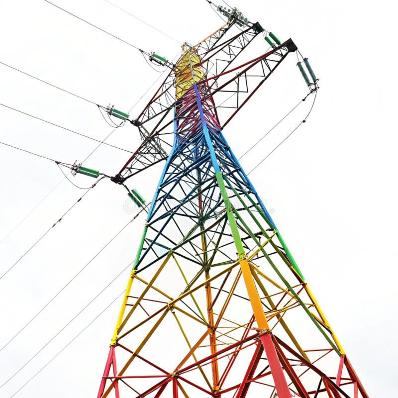 Colorful Power Line Tower on Transparent Background Stock Illustration ...