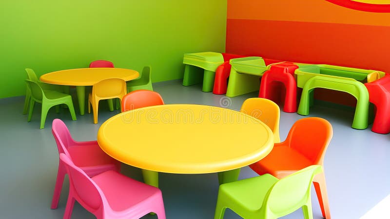 Colorful Preschool Classroom Tables Chairs Play Area Stock Photos ...