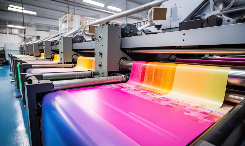 A Colorful Printing Machine in Action Stock Illustration - Illustration ...