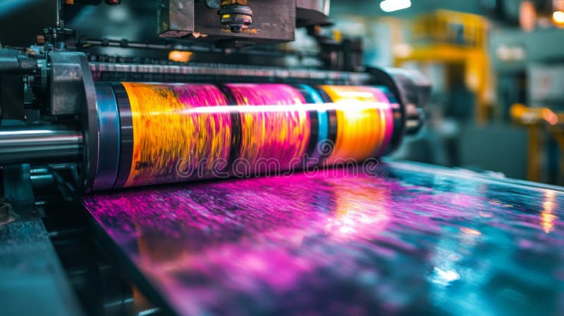 Colorful Printing Press Ink Roller in Action Stock Illustration ...