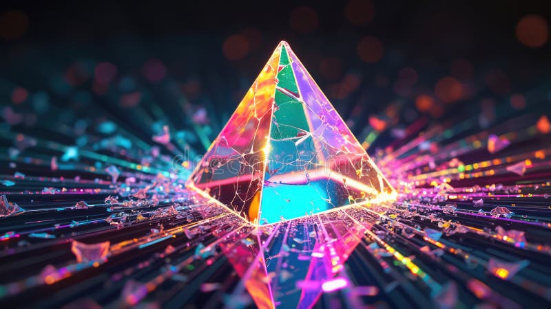 A Colorful Prism Refracts Light while Surrounded by Scattered Shards on ...