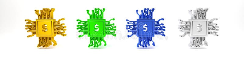 Colorful Processor Chip with Dollar Icon Isolated on White Background ...