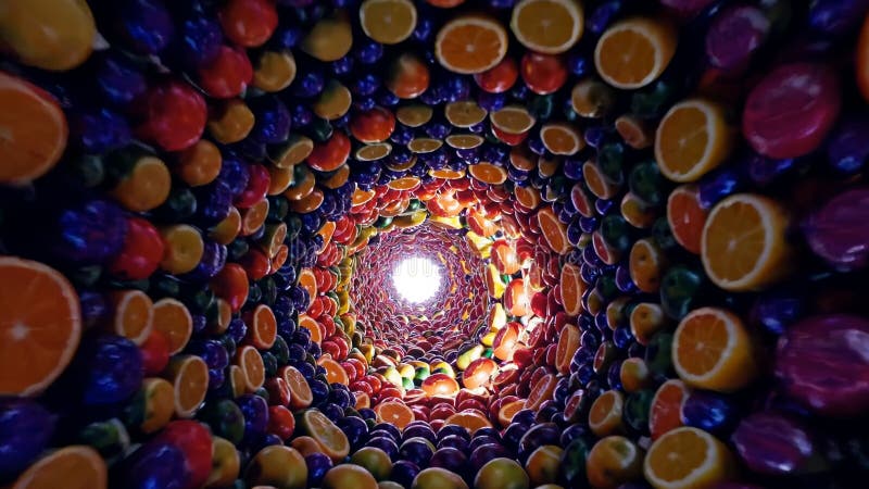 Colorful Produce Spinning in Dynamic Circular Motion, Converging Toward ...