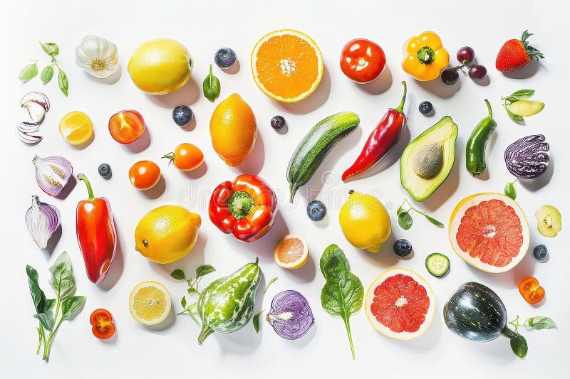 Colorful Produce on White Background Stock Illustration - Illustration ...