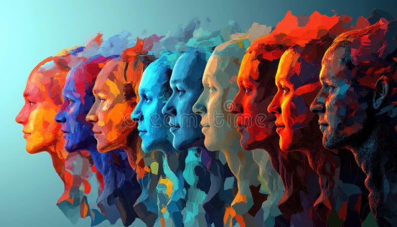 Colorful Profile Art Displaying Diverse Human Faces in a Vibrant ...