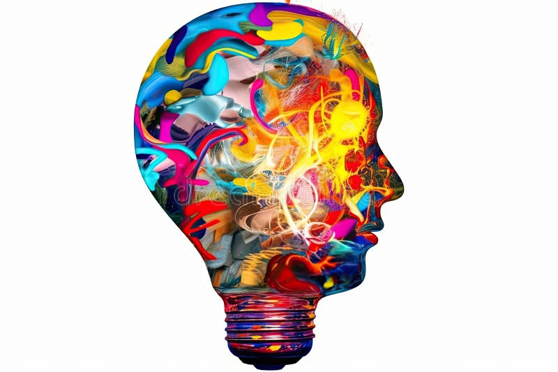 Colorful Profile of a Head Illuminated As a Light Bulb, a Symbol of ...