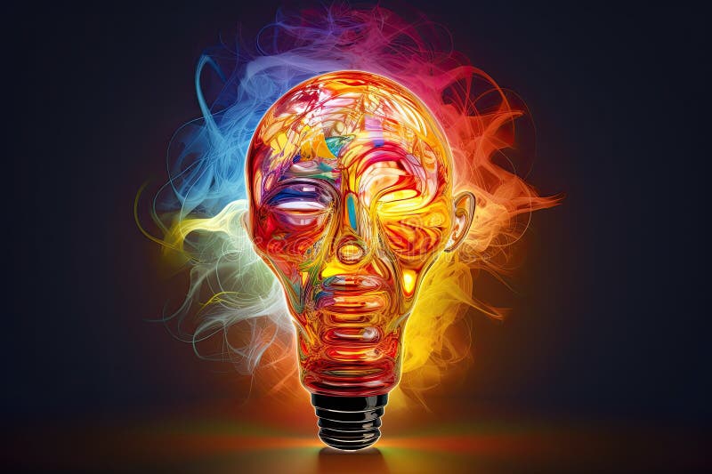 Colorful Profile of a Head Illuminated As a Light Bulb, a Symbol of ...