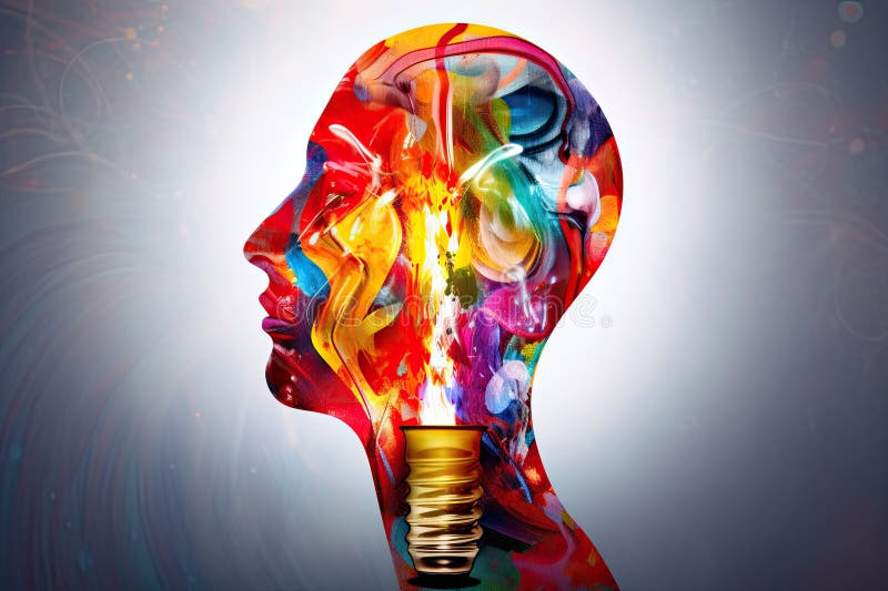 Colorful Profile of a Head Illuminated As a Light Bulb, a Symbol of ...