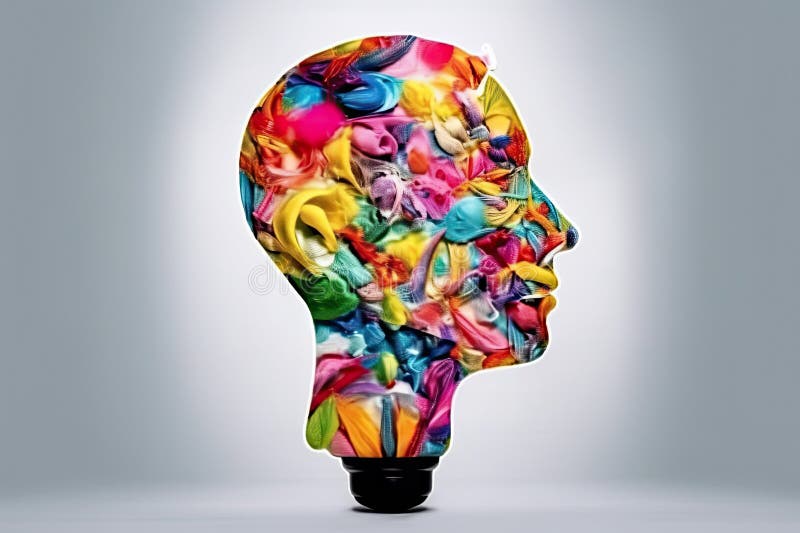 Colorful Profile of a Head Illuminated As a Light Bulb, a Symbol of ...