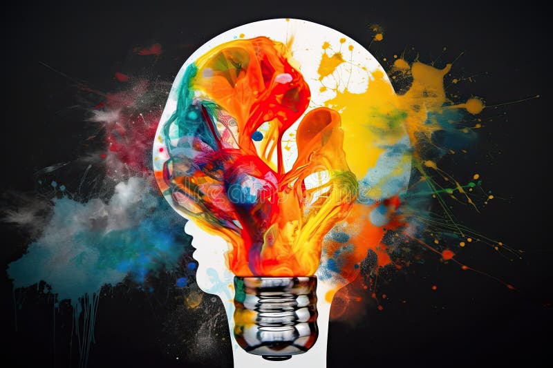 Colorful Profile of a Head Illuminated As a Light Bulb, a Symbol of ...