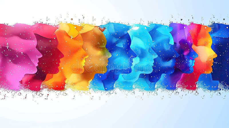 Colorful Profile Outlines of Faces Blending into Each Other. Stock ...