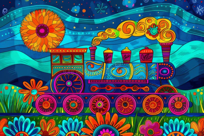 Colorful Psychedelic Train Artwork - Vibrant Abstract Design for Home ...