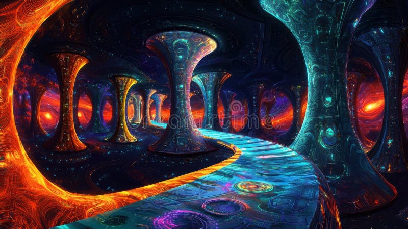 Colorful Psychedelic Tunnel with a Visible Path through Vibrant ...