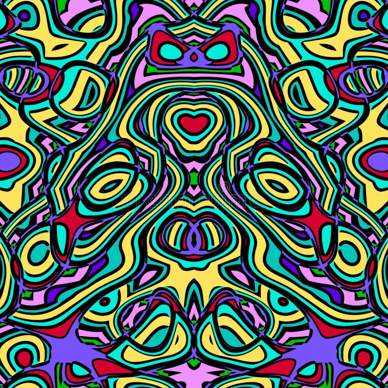 Colorful Psychedelic Wave Geometric Seamless Pattern. Curved Lines and ...