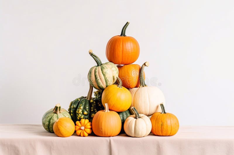 Colorful Pumpkins of Different Shapes and Size in Pyramid Composition ...