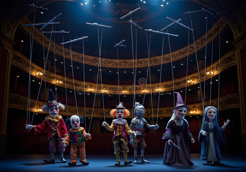 Colorful Puppets on Strings Performing in a Theater Setting Stock ...