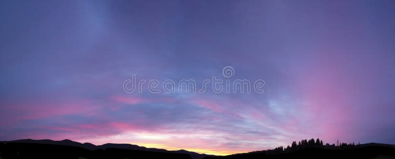 Colorful Purple Sky, Sunrise in the Mountains Stock Image - Image of ...
