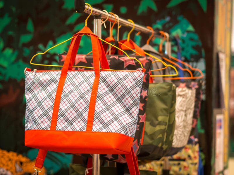 Colorful Purse Bags Hanging on Display Stock Image - Image of retail ...
