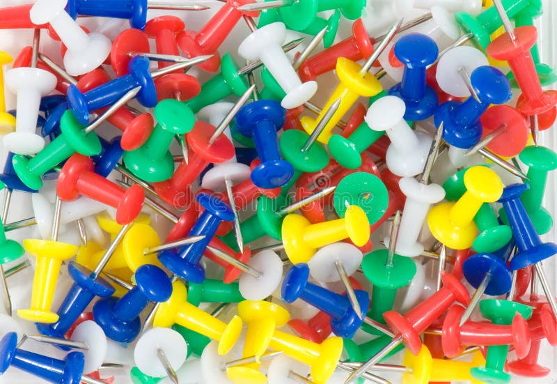 Colorful Push Pins and Paper Clips with Notepaper Stock Photo - Image ...