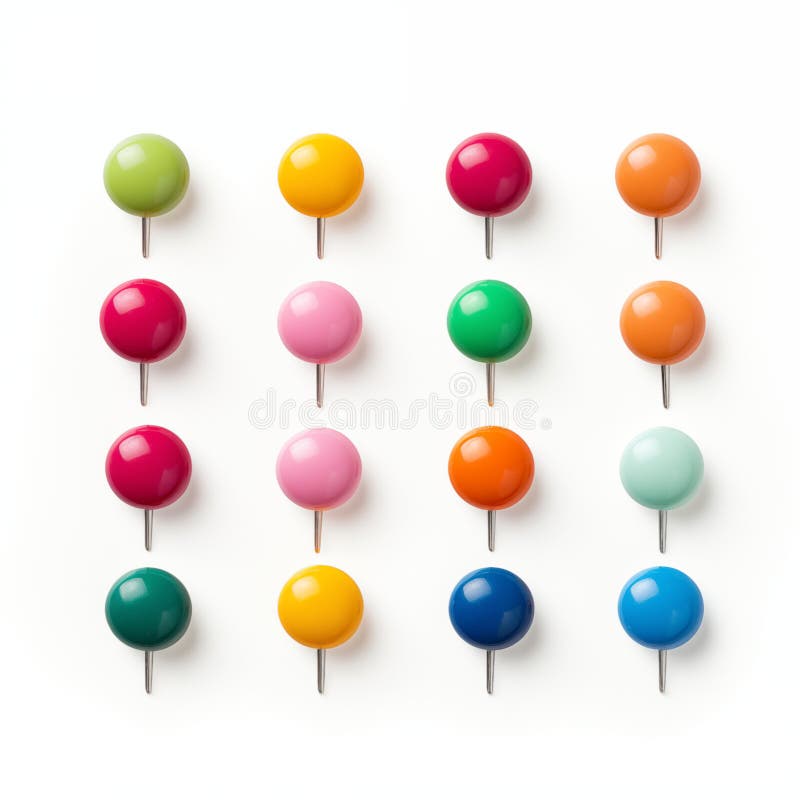 Colorful Push Pins Arranged in Grid Pattern on White Background Stock ...