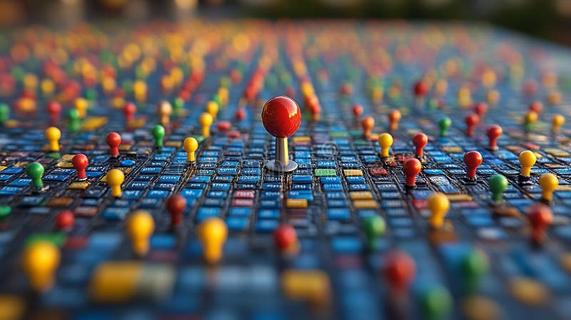 Colorful Push Pins on Grid Modern Abstract Design Red Map Art Blue ...