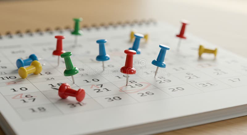 Colorful Push Pins Mark Important Dates Desk Calendar Planning ...