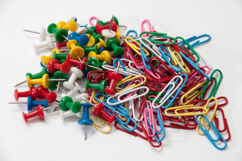 Colorful Push Pins and Paper Clips with Notepaper Stock Photo - Image ...